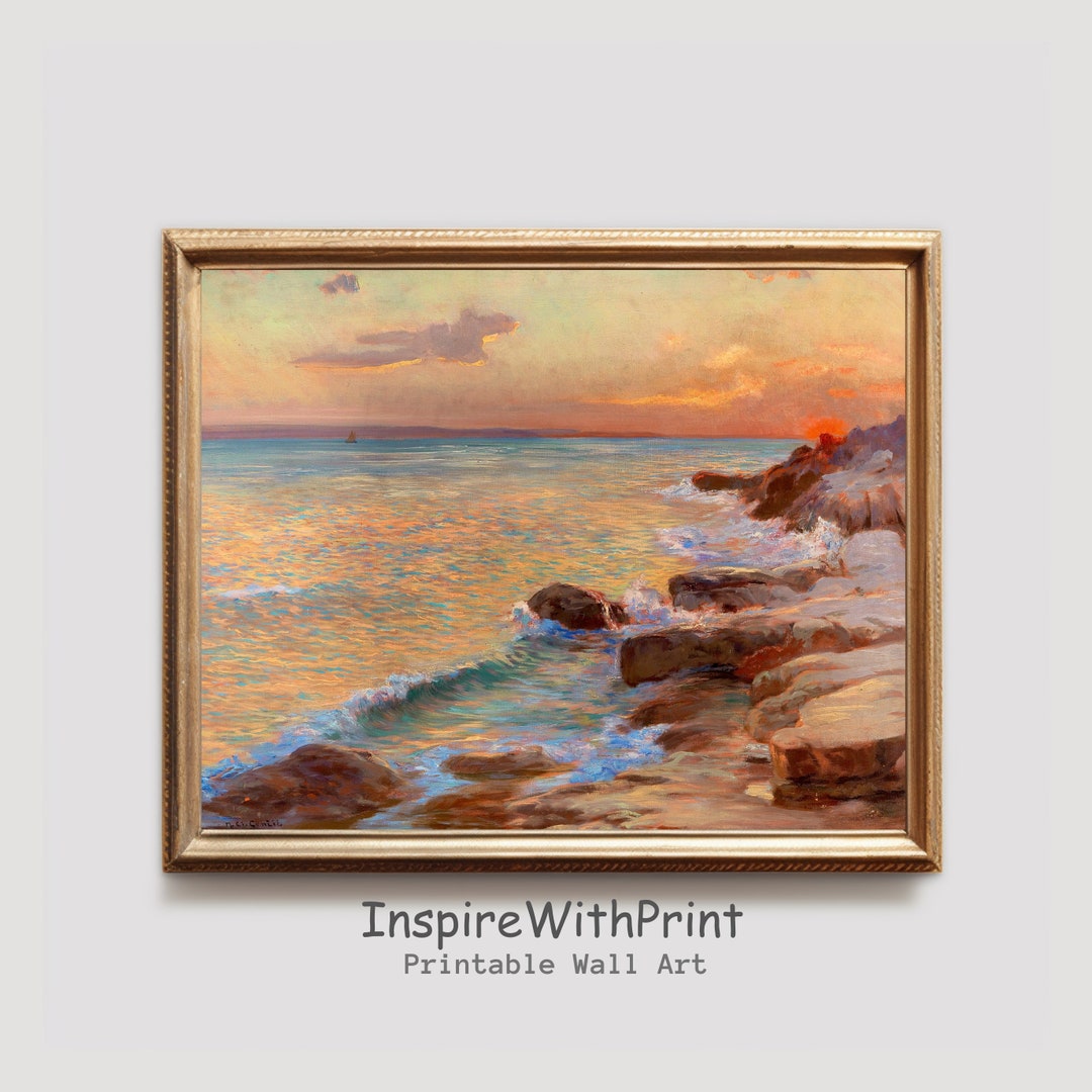 Colorful Beach Painting, Digital Download Coastal Sunset Print ...