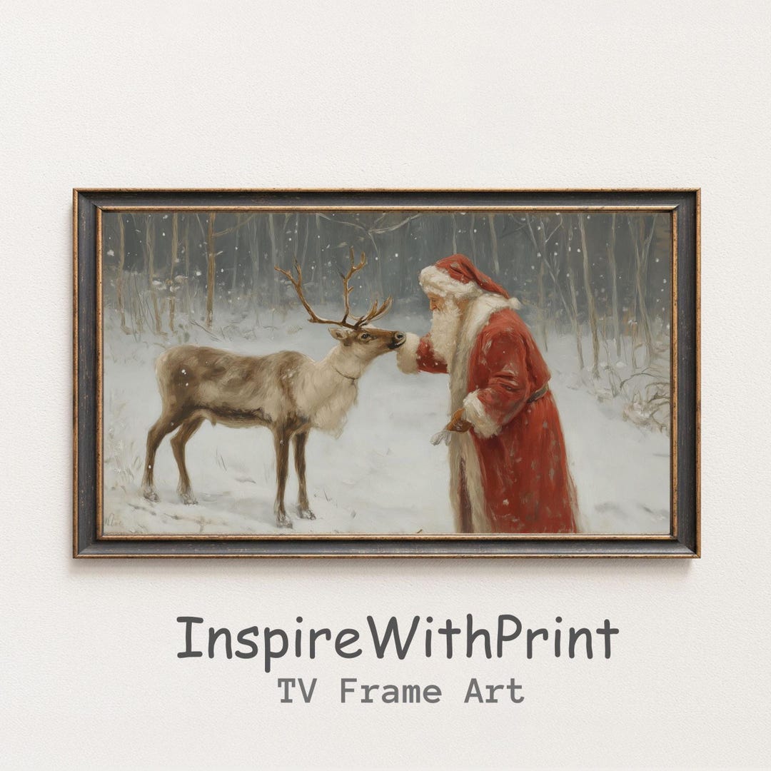 Santa and Reindeer Frame TV Art, Vintage Christmas Samsung TV Art, Cozy ...