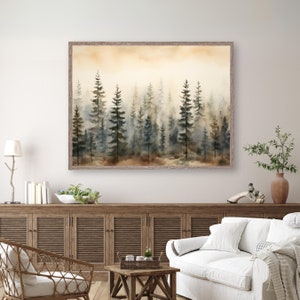 Pine Tree Forest Print, Digital Download, Foggy Forest Print, Vintage ...