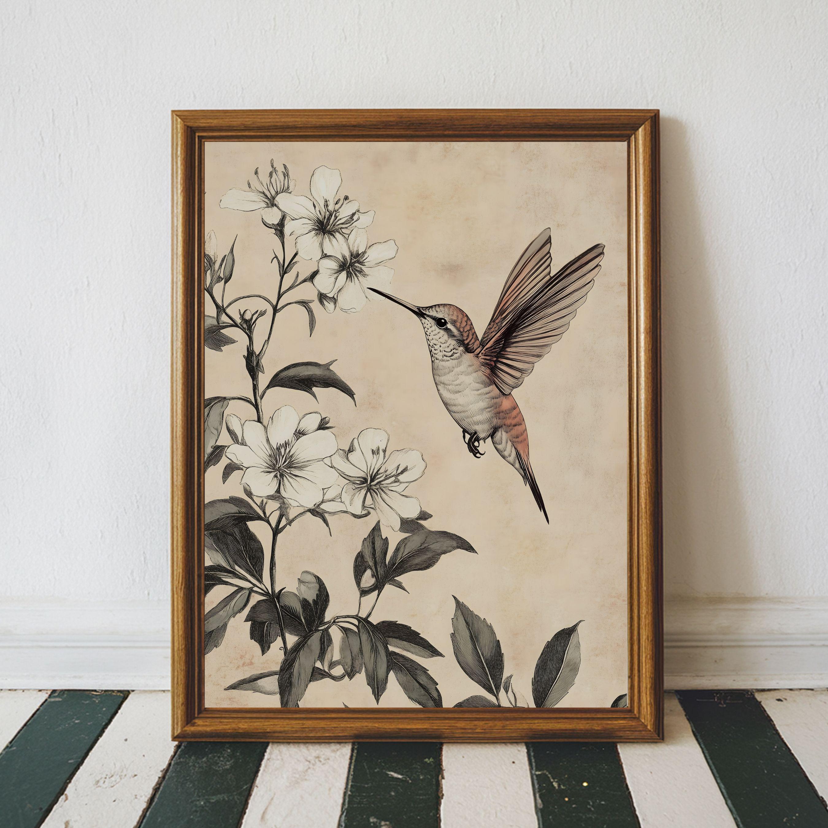 Vintage Hummingbird Print, Moody Bird Print, Bird Lover Gift, Vintage ...