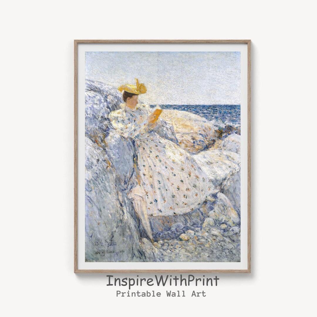 Vintage Woman Reading Print, Girl Reading at the Beach Wall Art, Moody ...