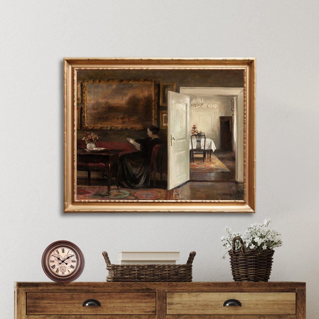 Vintage Woman Reading Portrait Painting, Digital Download Antique ...