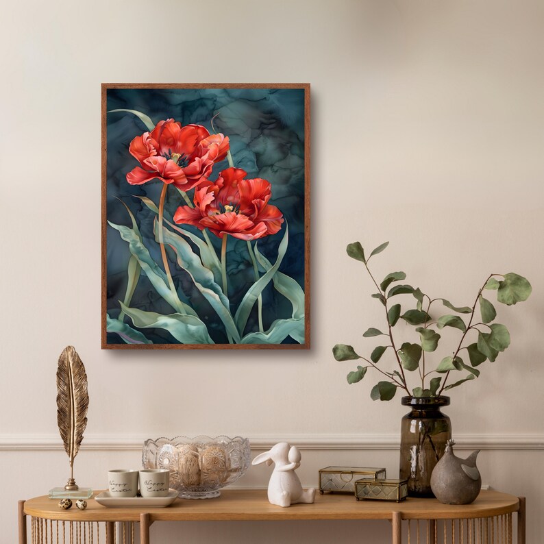 Watercolor Tulip Painting, Digital Download Red Tulip Prints, Spring ...
