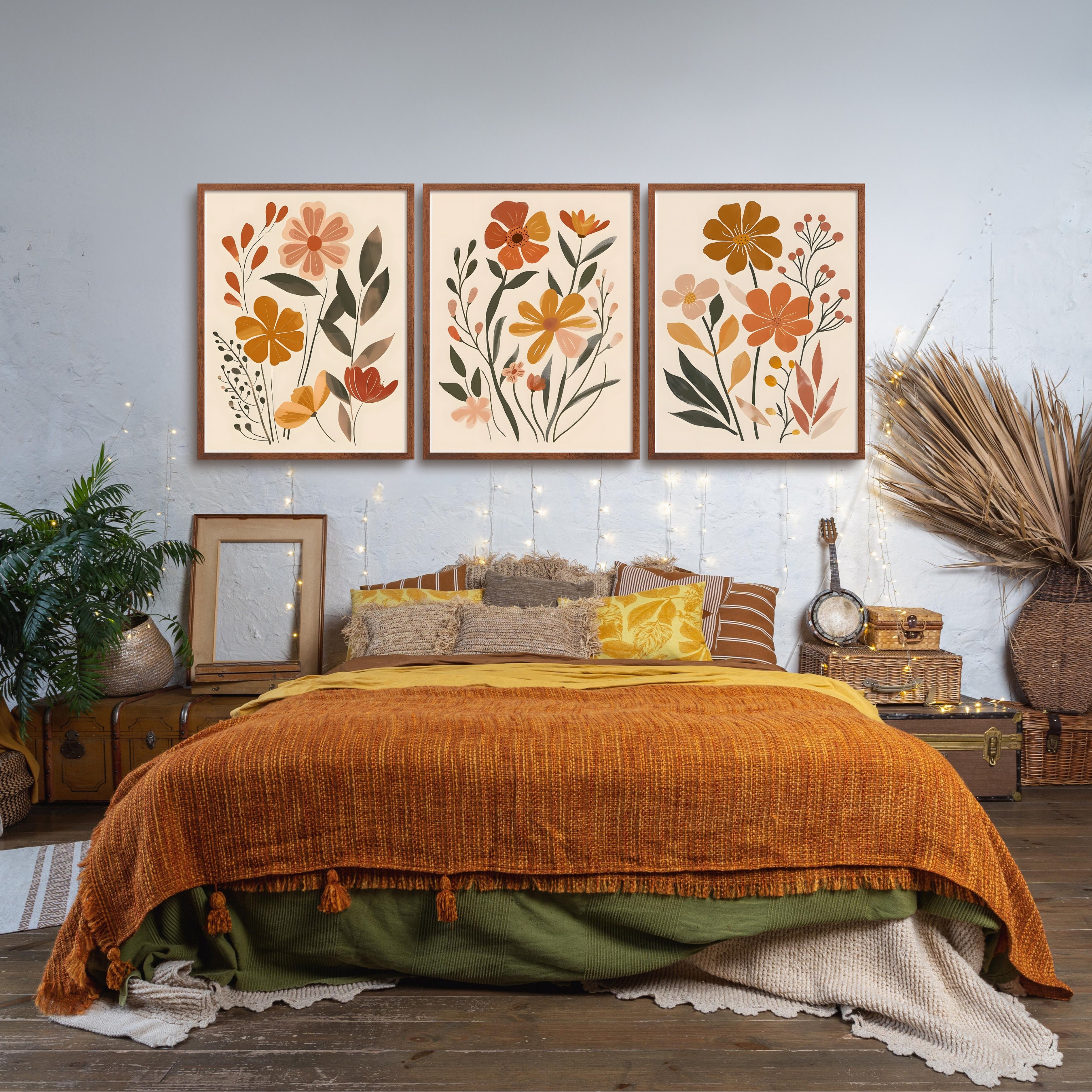 Midcentury Modern Boho Flower Wall Art, Digital Download MCM Flower ...