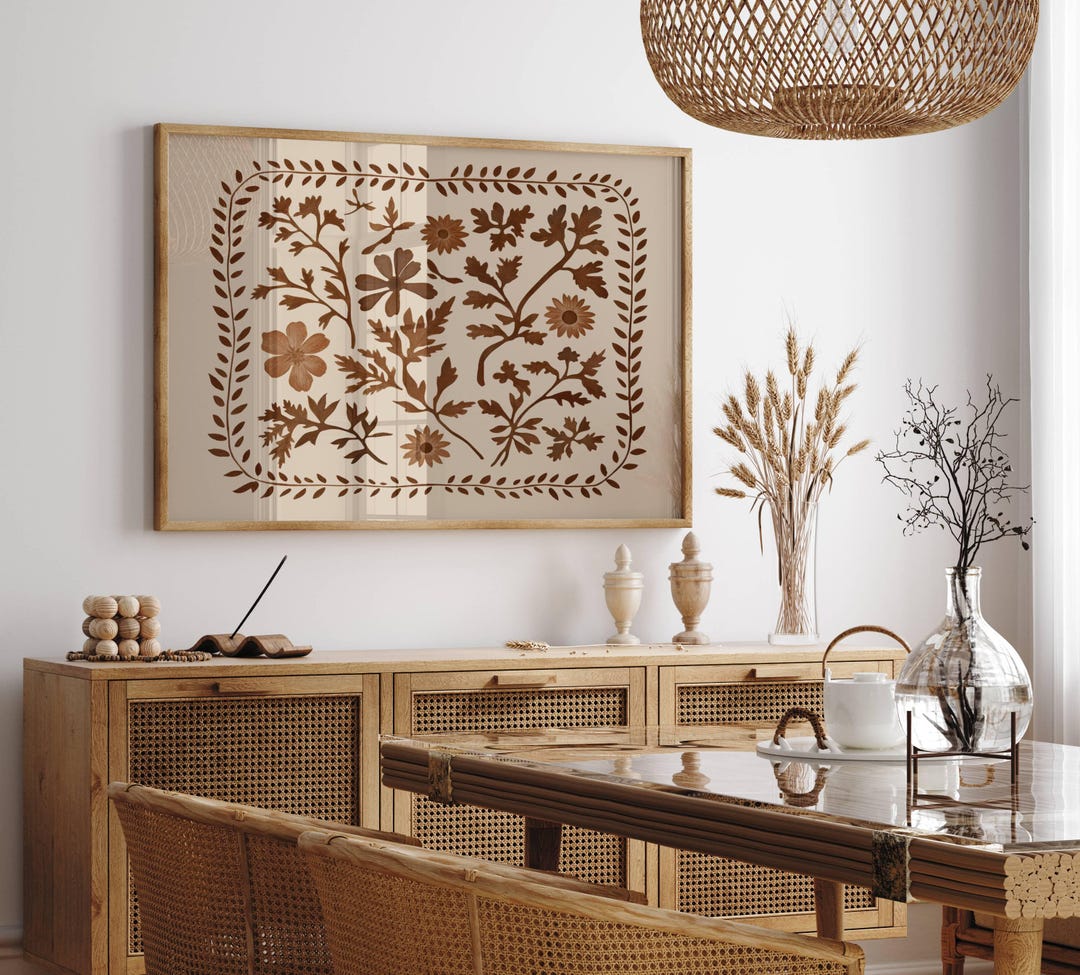 Neutral Botanical Printable Boho Wall Art, Brown Floral Art, Vintage ...