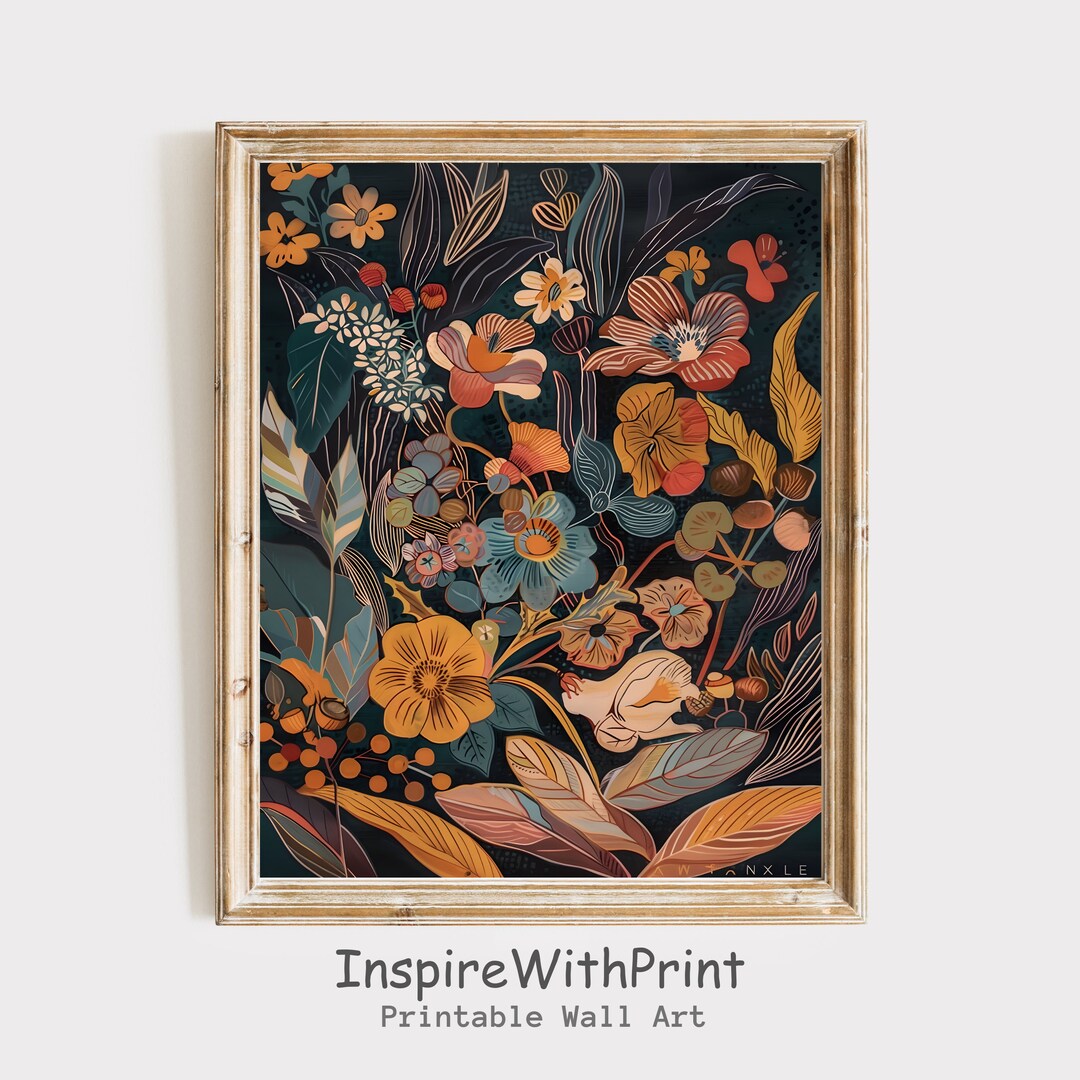 Midcentury Modern Boho Flowers Bouquet Wall Art, Digital Download MCM ...