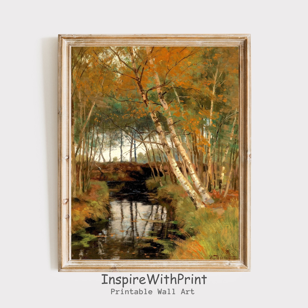 Vintage Autumn Landscape Print, Printable Fall Trees Landscape Wall Art ...