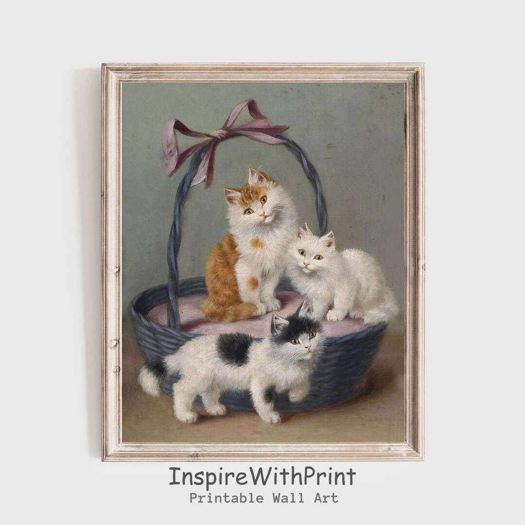 Vintage Cat Painting, Digital Download Kittens Wall Art, Cats in the ...