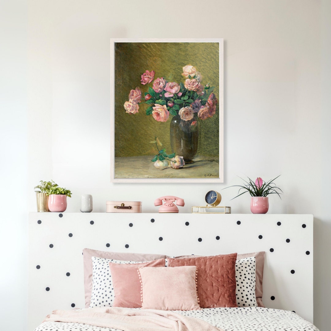 Vintage Pink Rose Painting, Digital Download Moody Flower Print, Artful ...