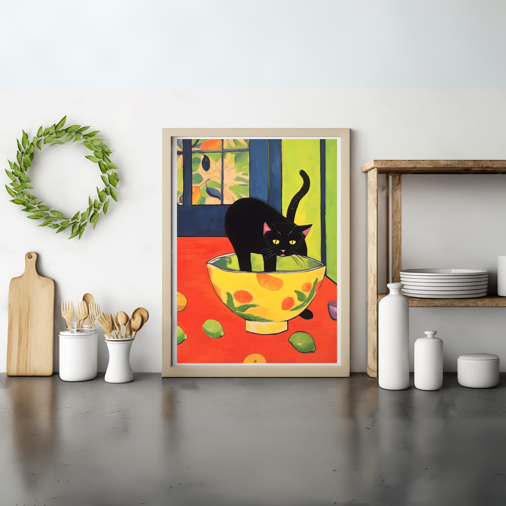 Henri Matisse Cat Print With Fruit Bowl ,digital Download Black Cat Art ...
