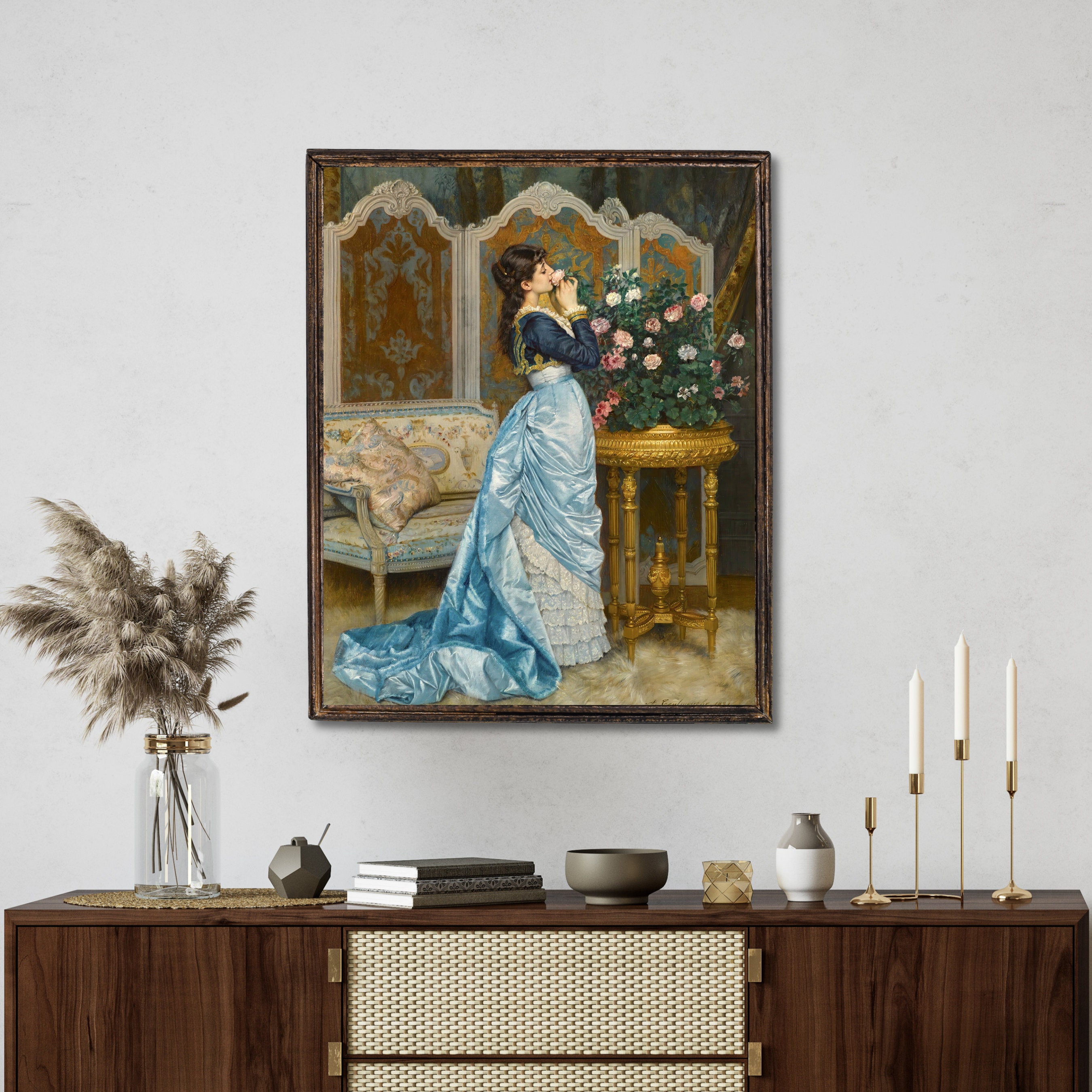 Vintage Woman Smelling Roses Wall Art, Digital Download Feminist Art ...