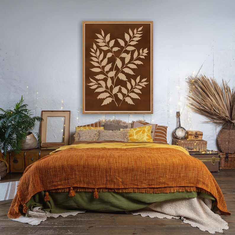 Botanical Leaves Printable Boho Wall Art, Neutral Leaf Print, Rustic ...
