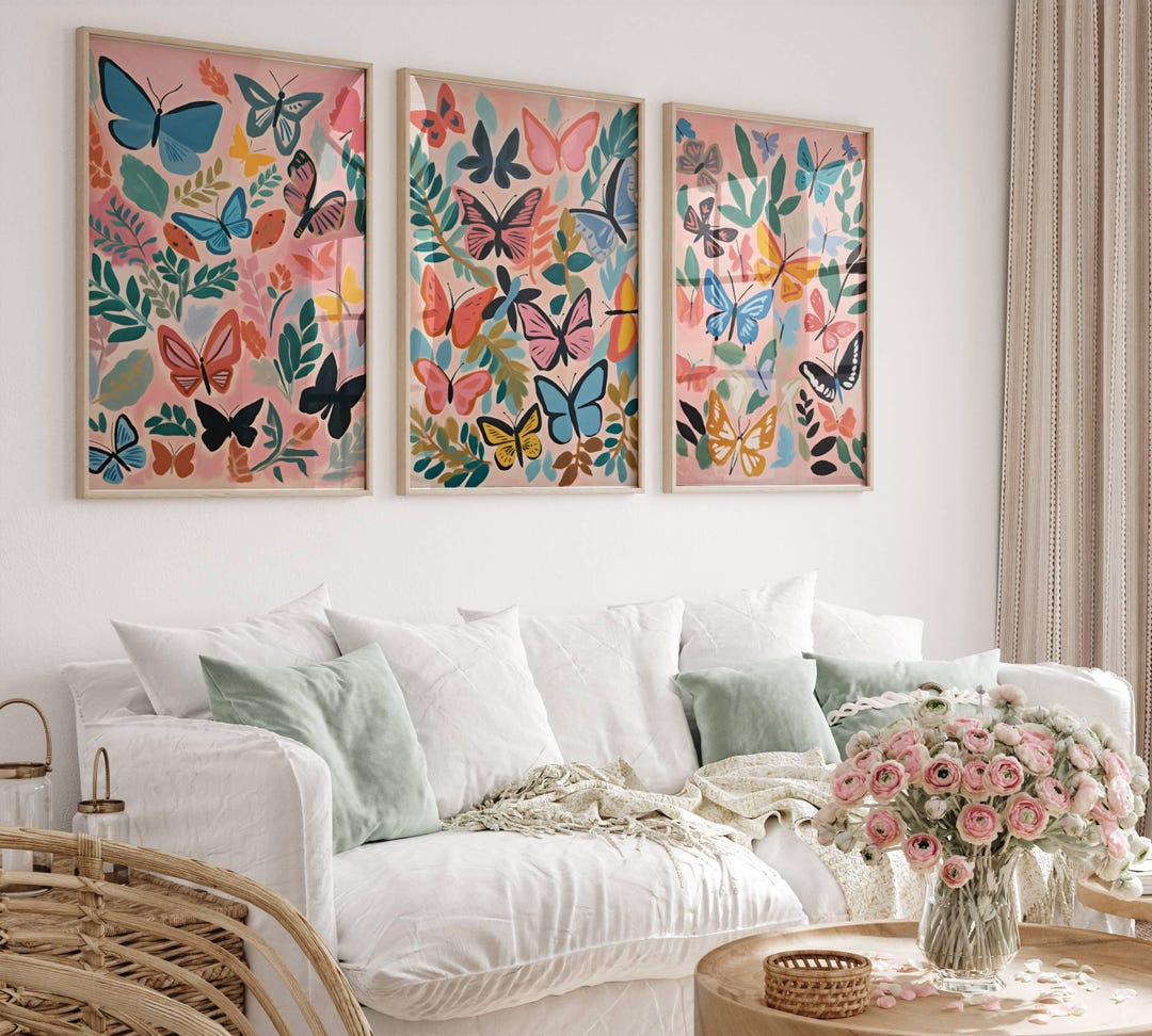 Decorating Butterfly Painting, Butterflies Print Set of 3, Downloadable ...