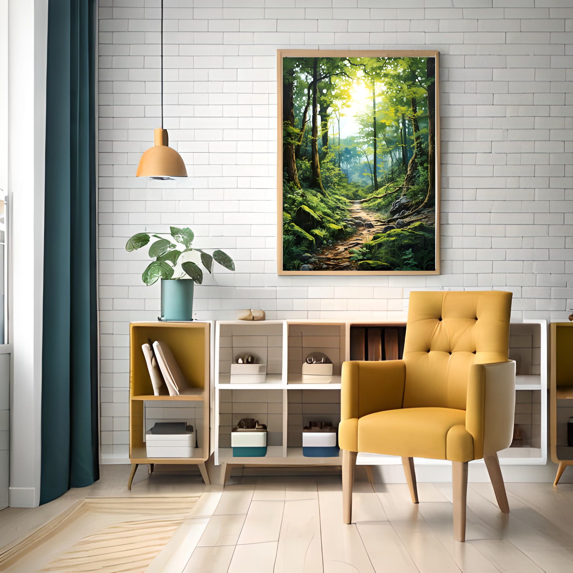 Calming Forest Painting Digital Download Green Forest Wall - Etsy