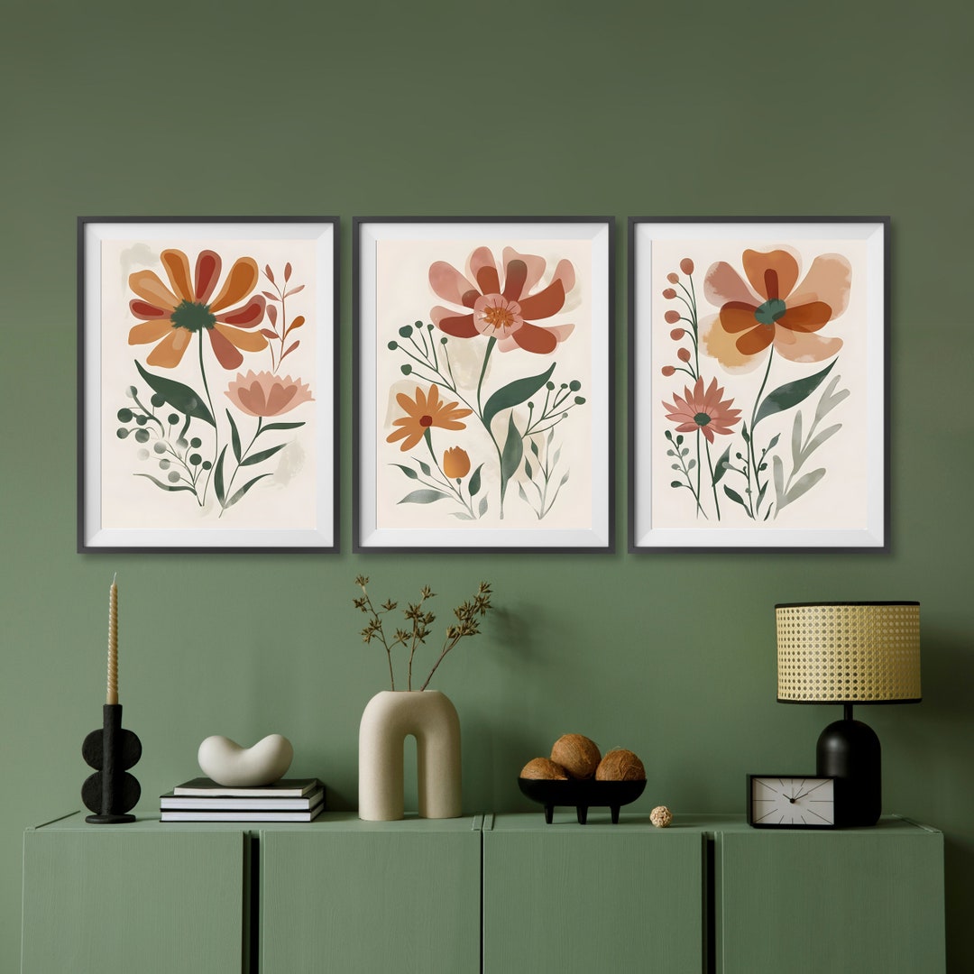 Midcentury Modern Boho Flower Wall Art, Digital Download MCM Flower ...