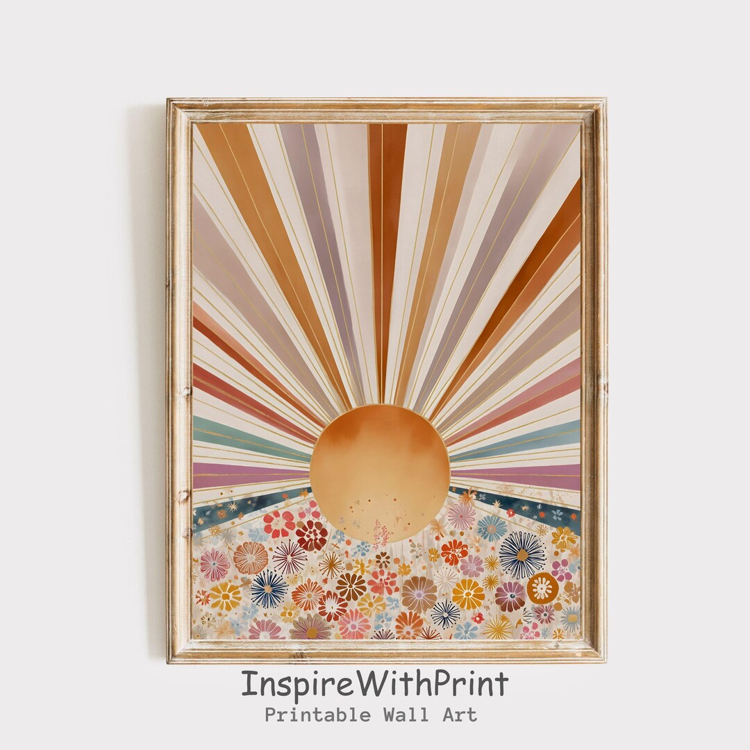 Boho Sun Print, Earthtones Boho Sun Wall Art Printable Abstract Sunrise ...