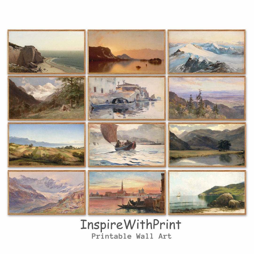 Rustic Landscape TV Art Bundle Set of 12 , Vintage Landscape Art for ...