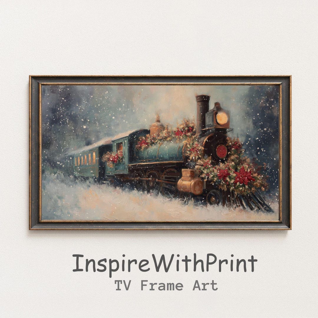 Vintage Christmas Train TV Frame Art, Moody Holiday Samsung Frame Art ...