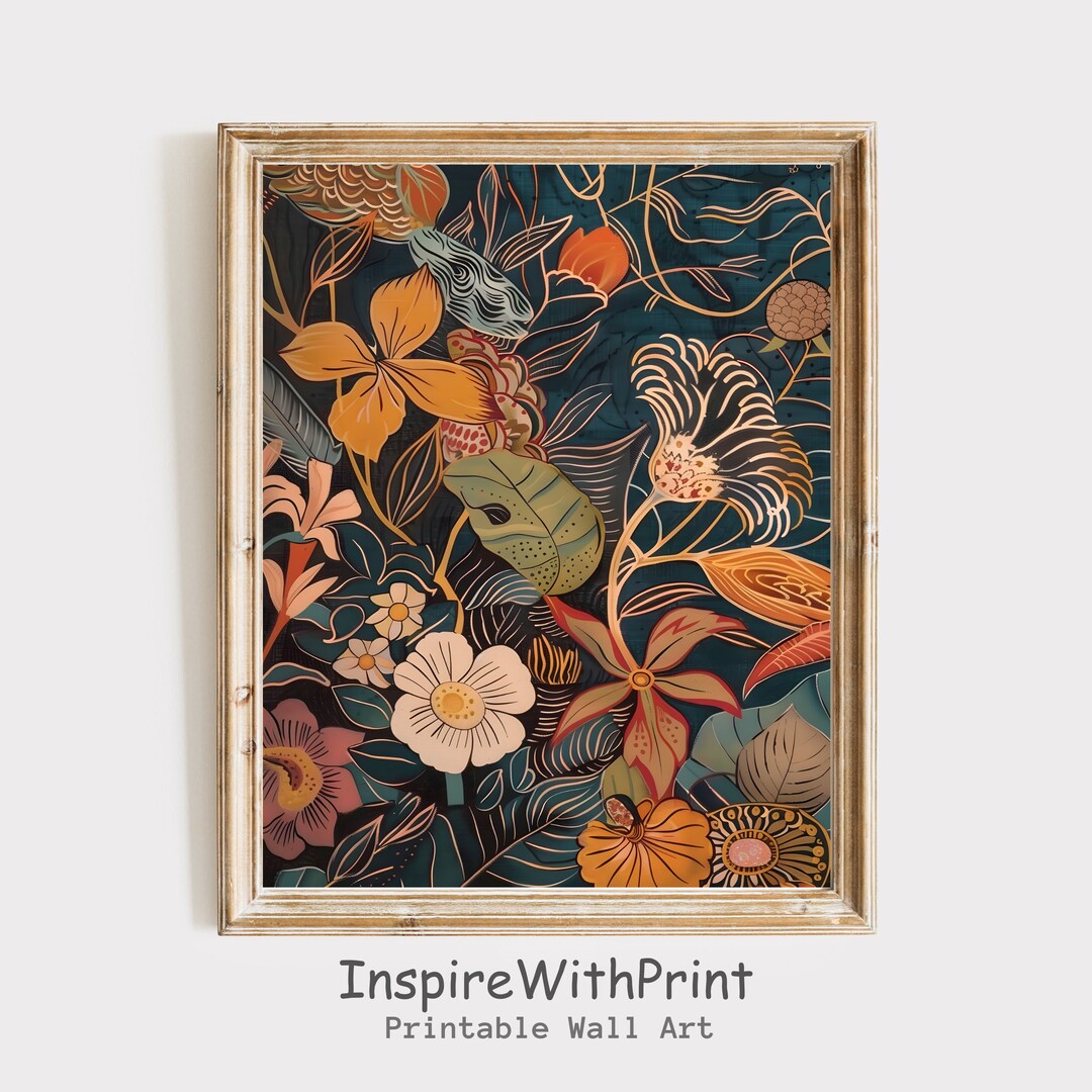 Midcentury Modern Boho Flowers Bouquet Wall Art, Digital Download MCM ...