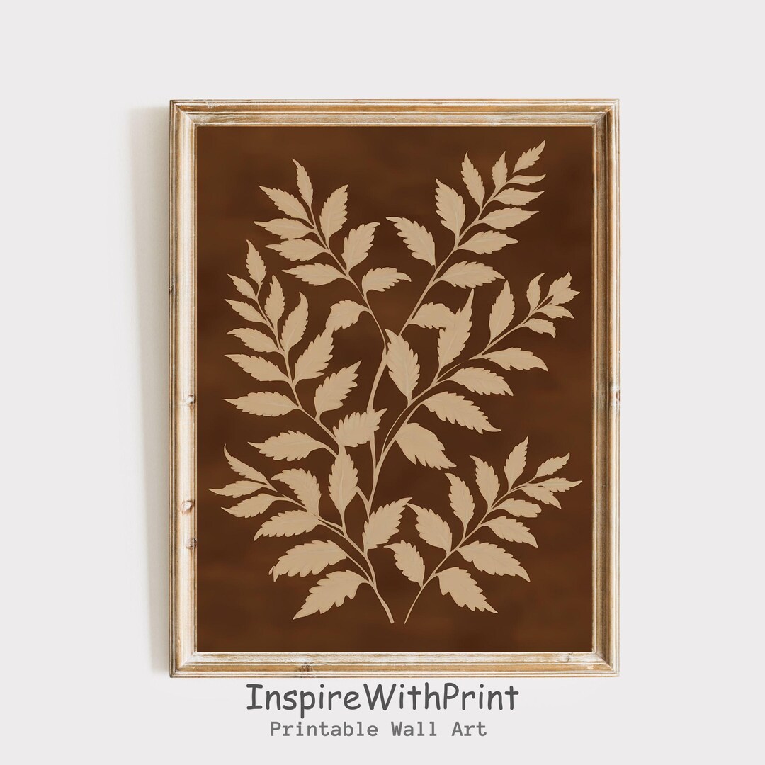 Botanical Leaves Printable Boho Wall Art, Neutral Leaf Print, Rustic ...