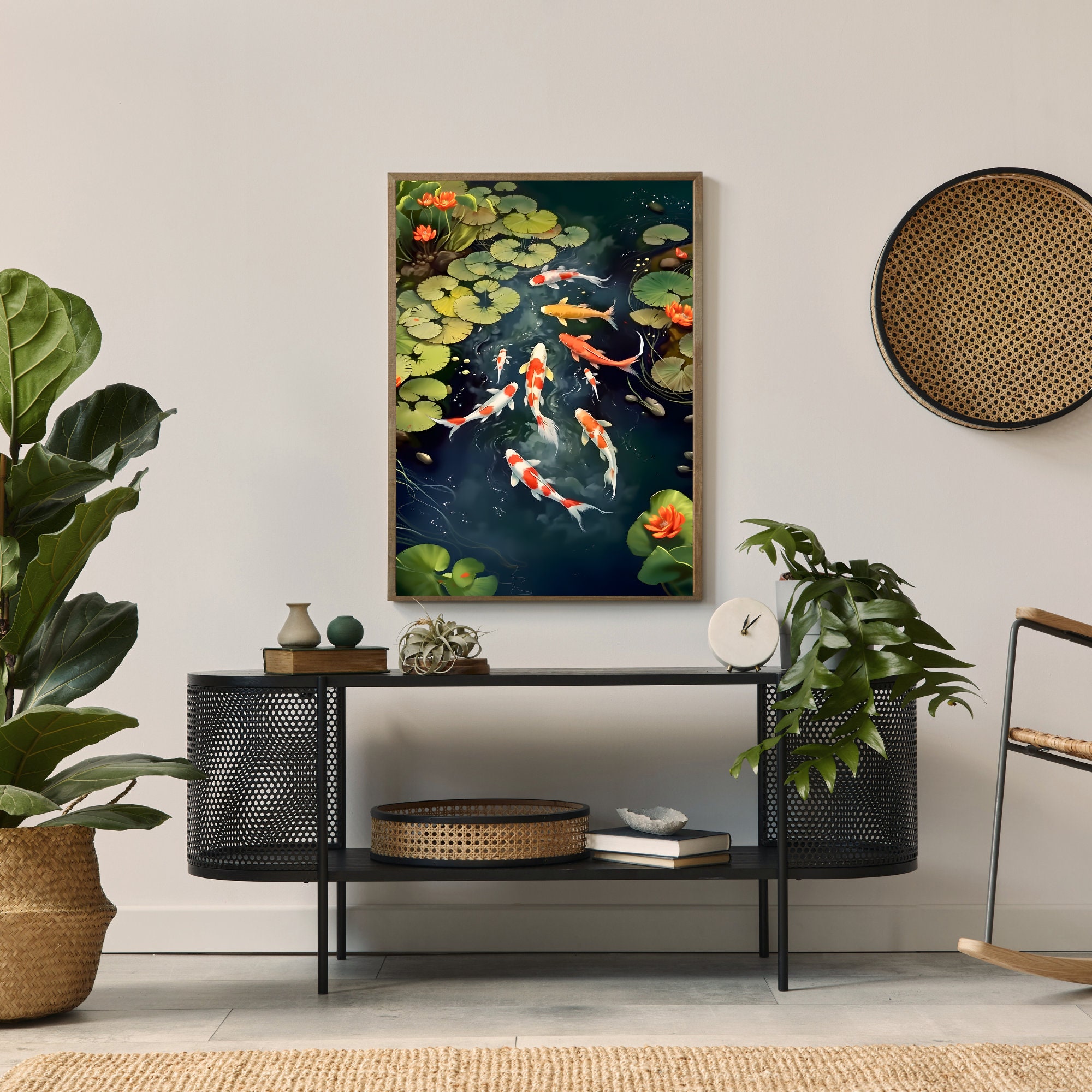 Koi Fishes in the Pond Painting, Digital Download Koi Fish Print Wall ...