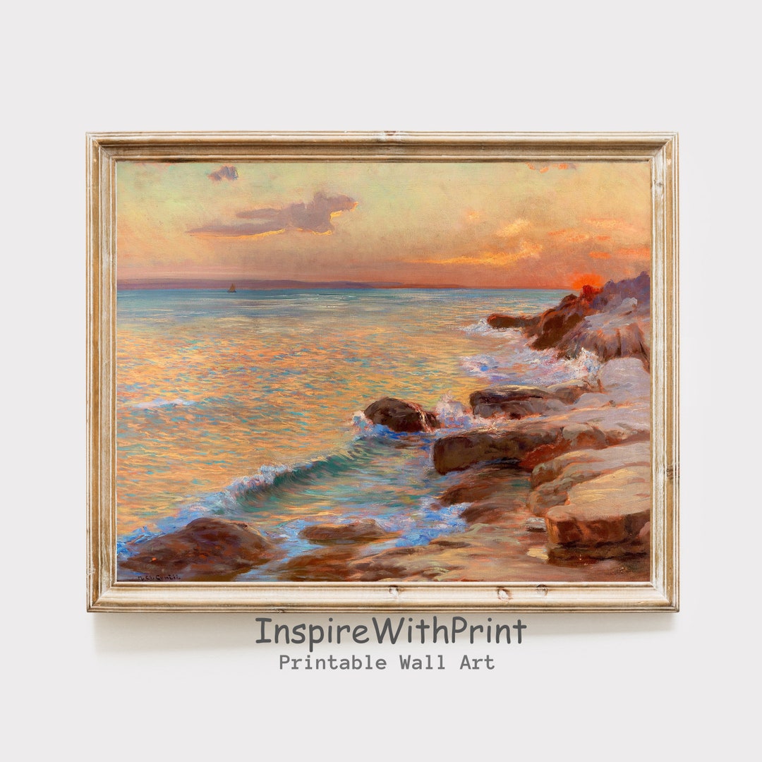 Colorful Beach Painting, Digital Download Coastal Sunset Print ...