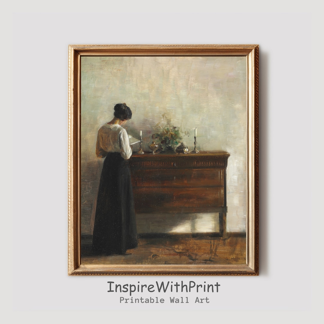 Woman Reading Portrait Painting, Digital Download Antique Woman Back ...