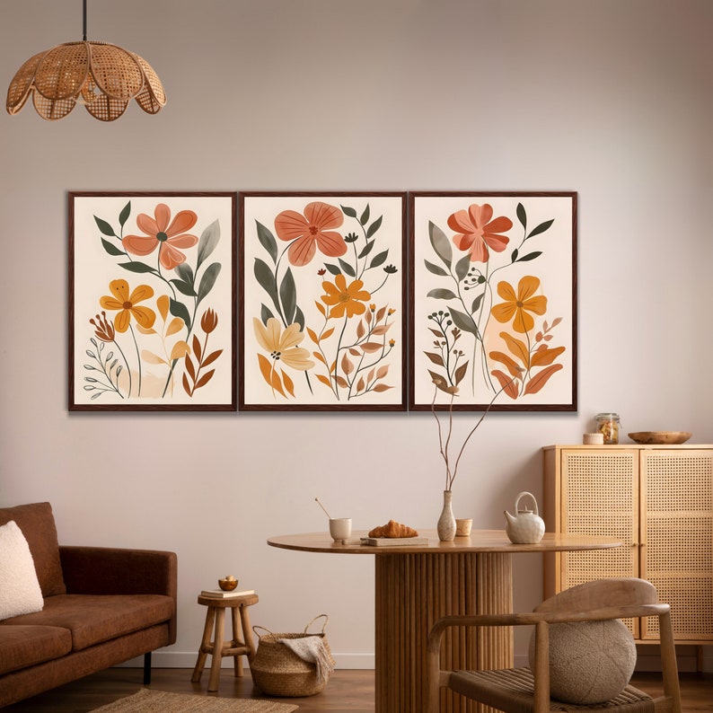 Midcentury Modern Boho Flower Wall Art, Digital Download MCM Flower ...