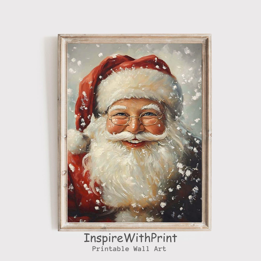 Vintage Santa Portrait Wall Art, Moody Christmas Printable Art, Snowy ...
