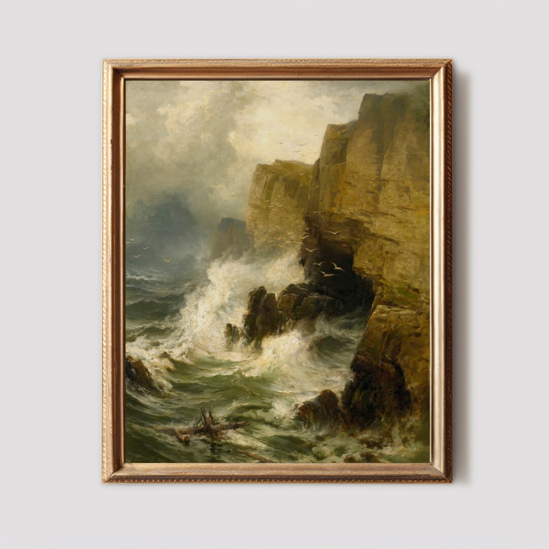 Antique Nautical Landscape Print, Digital Download Coastal Cliff Wall ...