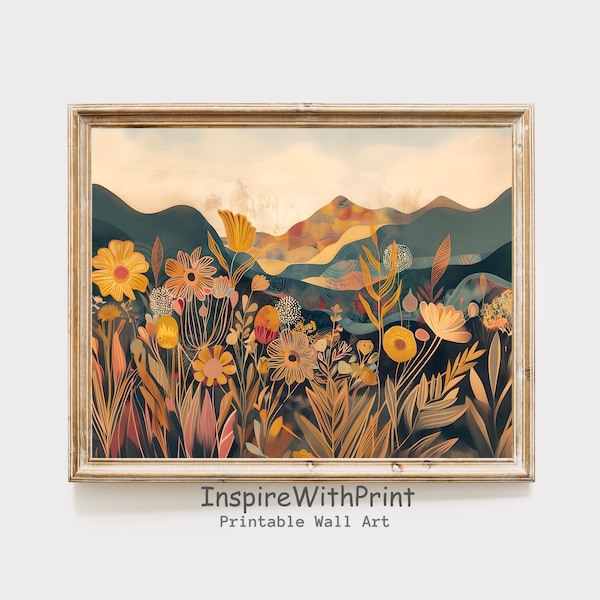 Boho Mountain Wall Art - Etsy