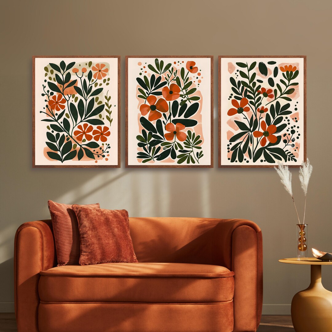 Boho Flower Wall Art, Digital Download Artful Boho Flower Art Print Set ...