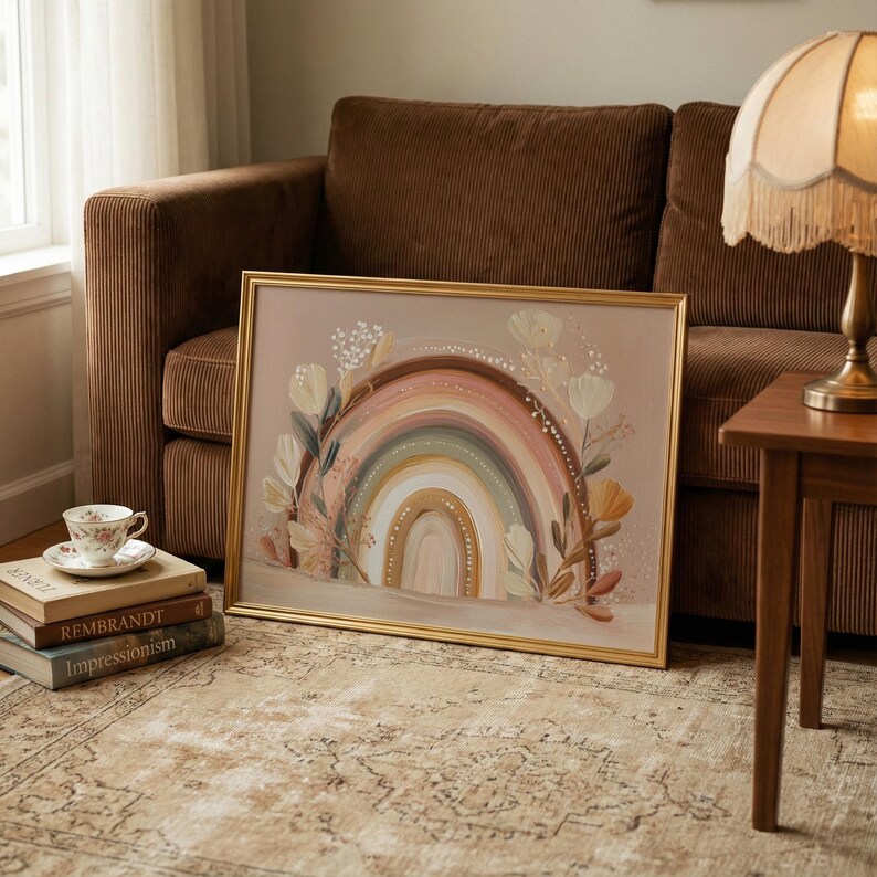 Neutral Boho Rainbow Wall Art, Earth Tone Botanical Rainbow Print ...