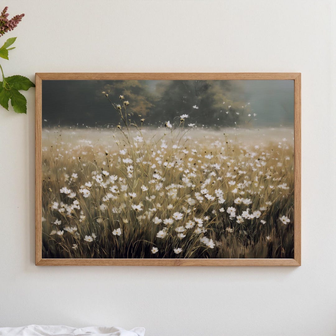 Soft White Wildflower Field Print, Moody Meadow Cottagecore Art ...