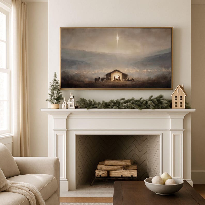 Nativity Scene TV Frame Art, Christmas Holy Family Winter Artwork ...