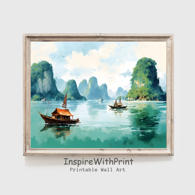 Bay and Mountain Landscape Print, Digital Download, Vinh Ha Long Island ...