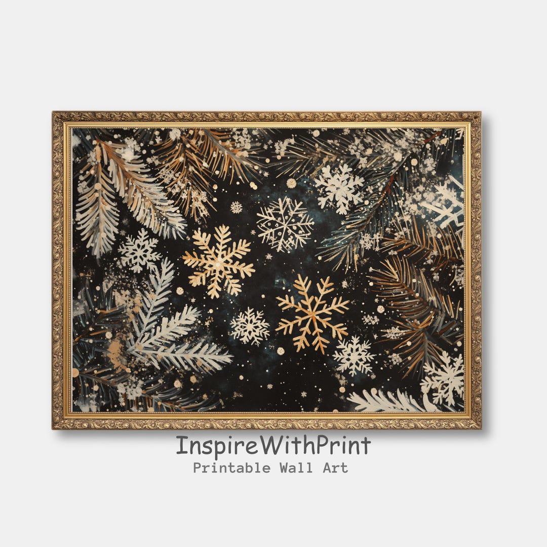 Snowflake Print, Moody Christmas Snowflake Art, Christmas Printable ...