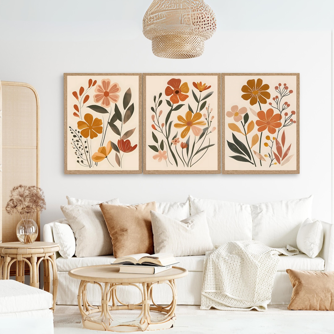 Midcentury Modern Boho Flower Wall Art, Digital Download MCM Flower ...