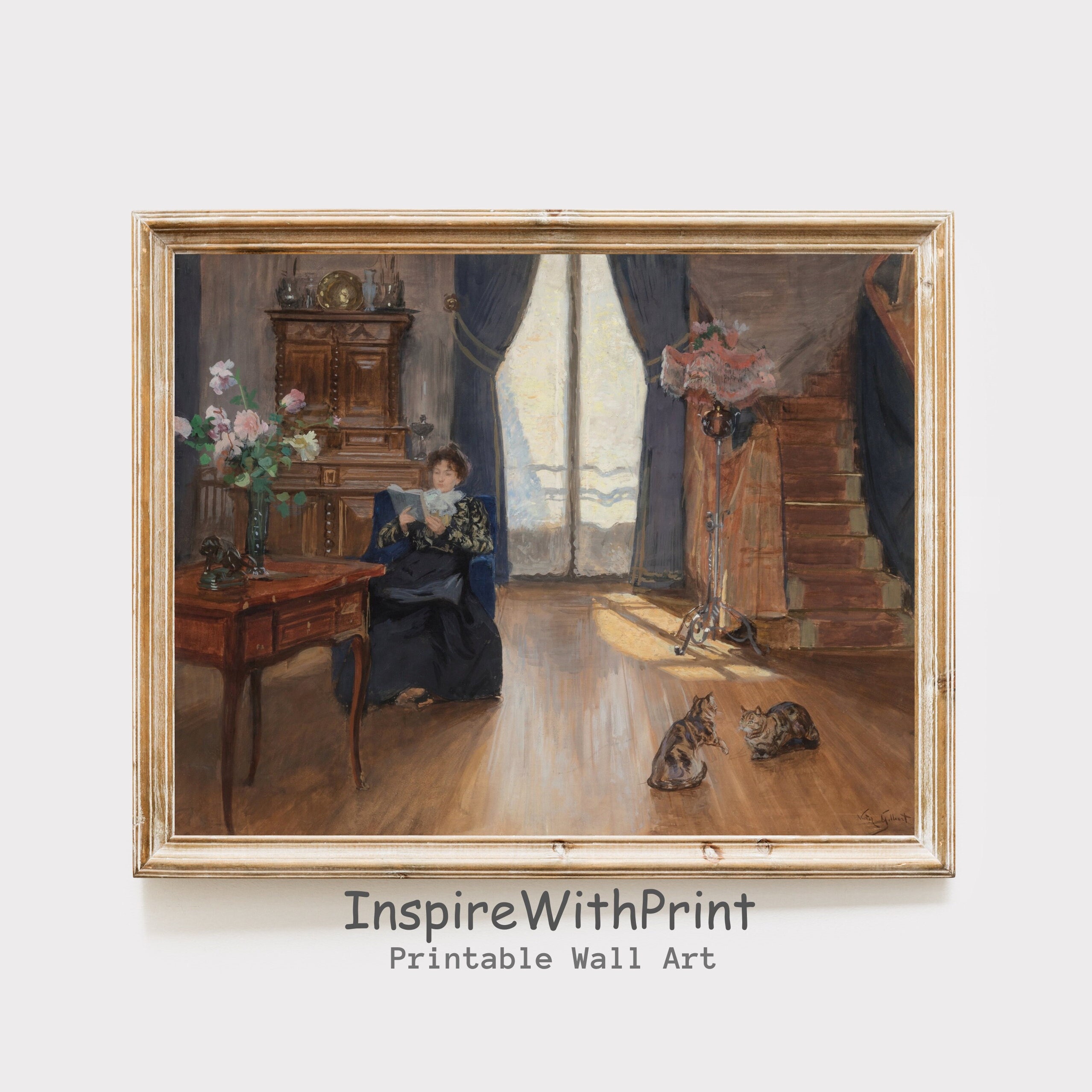 Vintage Woman Reading Painting, Digital Download Antique Portrait Print ...