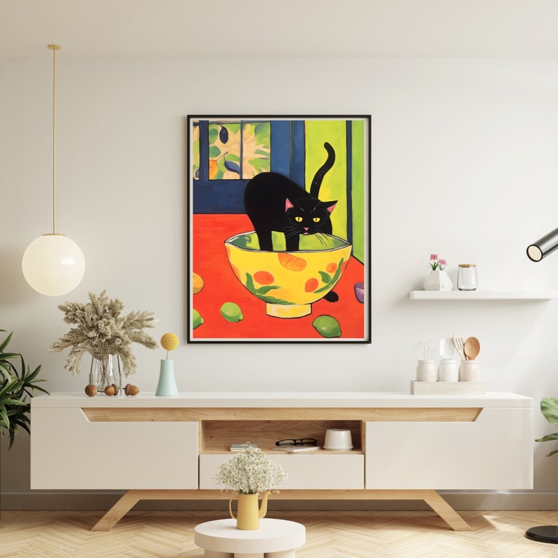 Henri Matisse Cat Print With Fruit Bowl ,digital Download Black Cat Art ...