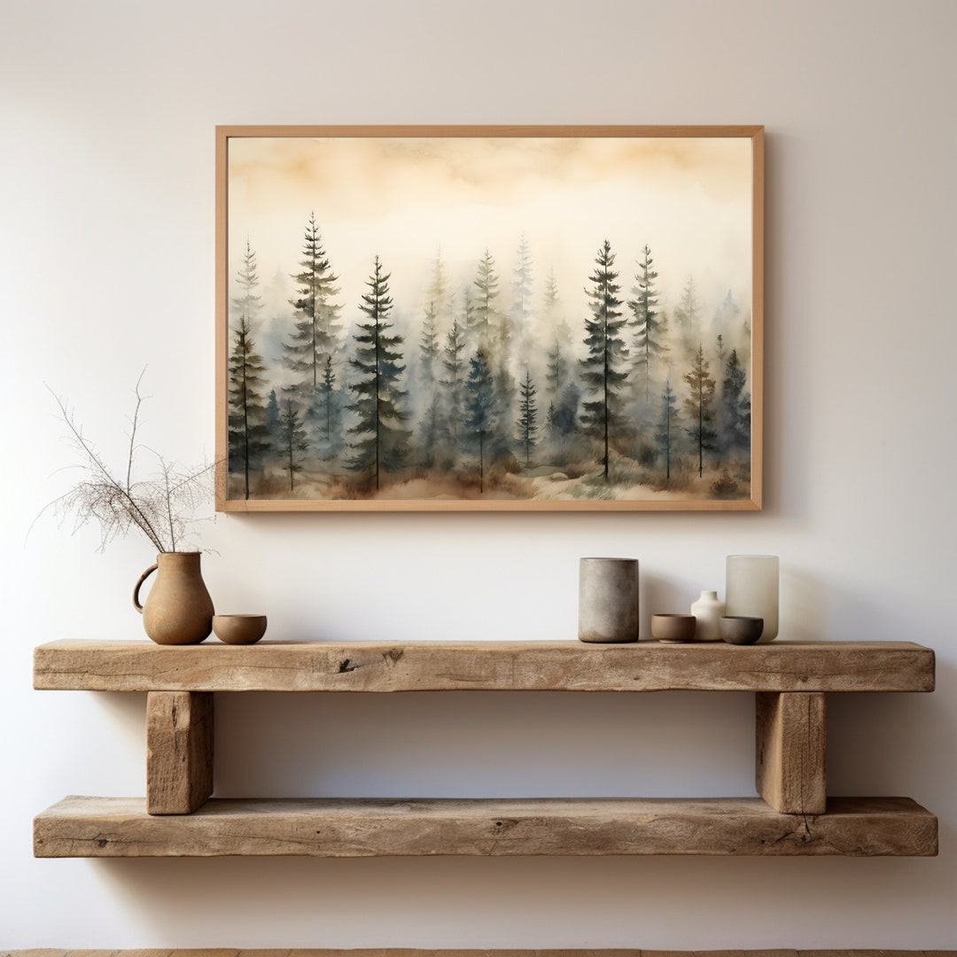 Pine Tree Forest Print, Digital Download, Foggy Forest Print, Vintage ...