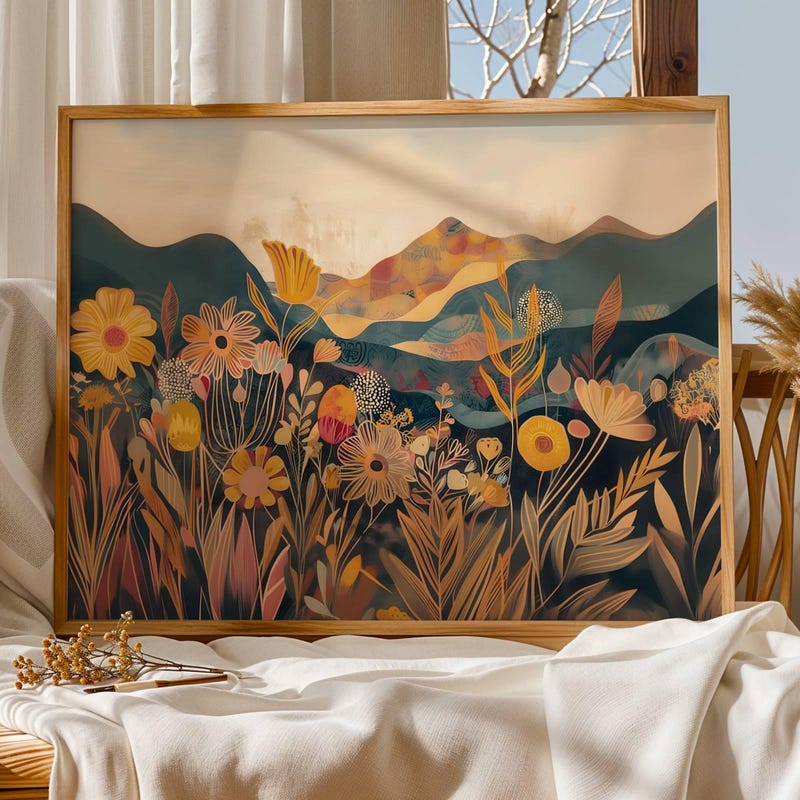 Boho Mountain Wall Art - Etsy