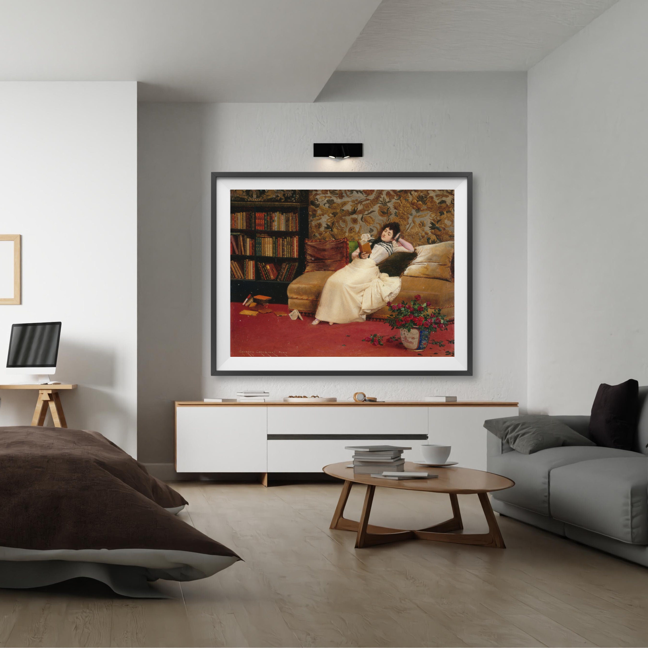 Vintage Woman Reading on the Sofa Painting, Moody Reading Book Art ...