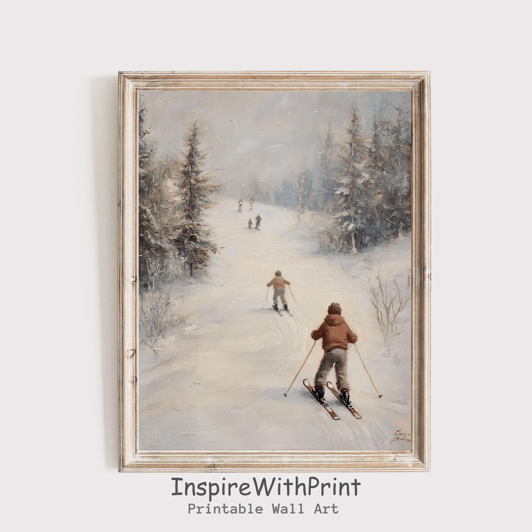 Kid Snow Skiing Print, Winter Printable Wall Art, Winter Farmhouse Wall ...