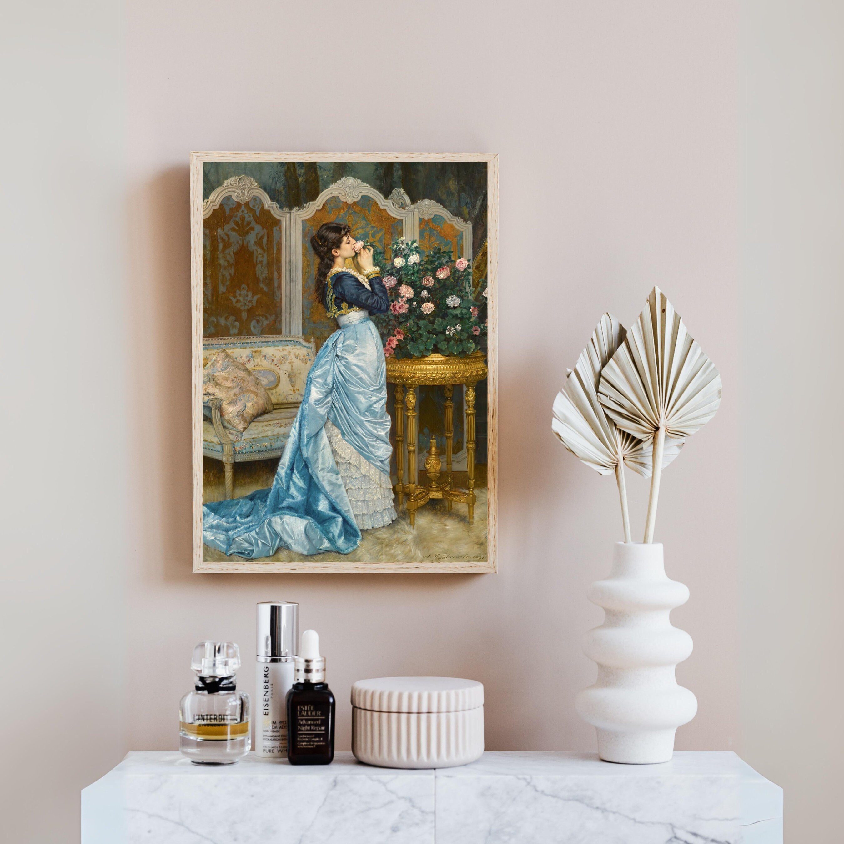 Vintage Woman Smelling Roses Wall Art, Digital Download Feminist Art ...