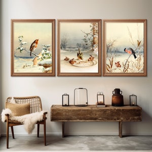 Vintage Winter Bird Prints Set of 3 Digital Download, Neutral Winter ...