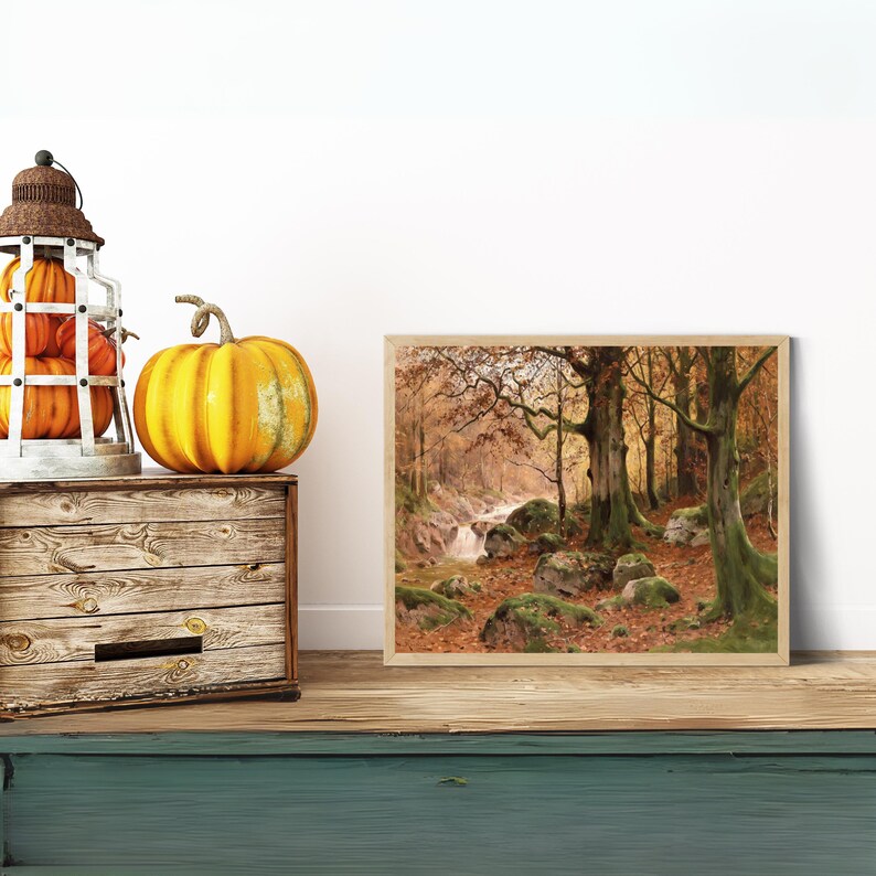 Moody Autumn Landscape Print, Printable Fall Trees Landscape Wall Art ...