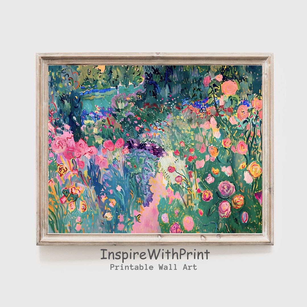 Colorful Flower Landscape Painting, Digital Download Spring Floral Wall ...
