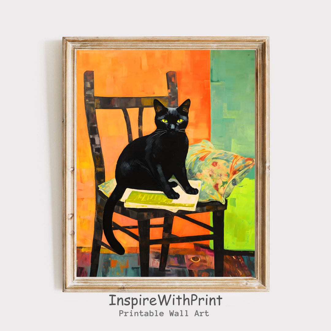 Henri Matisse Cat Print, Digital Download Black Cat Sitting on the ...