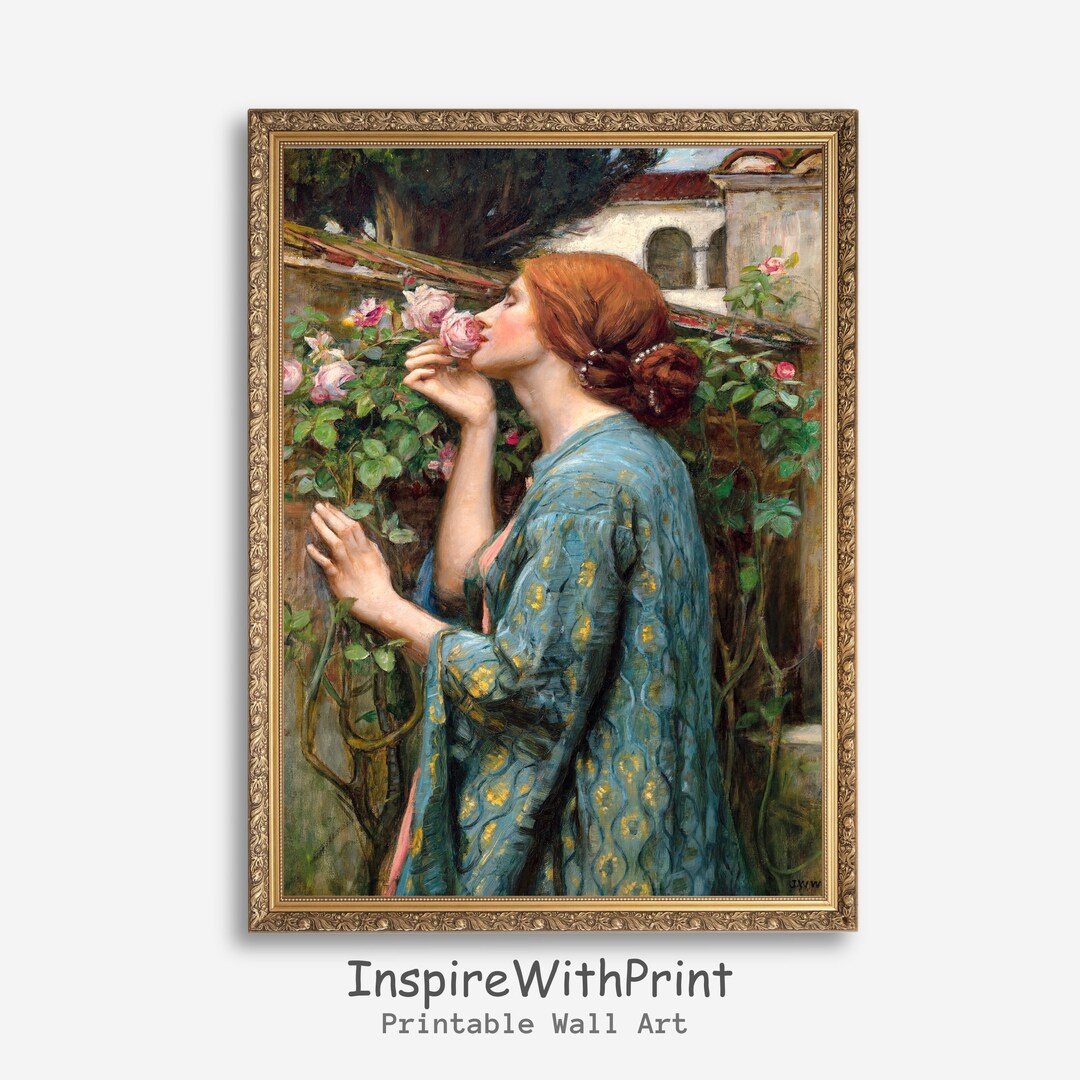 Vintage Woman Smelling Roses Wall Art, Digital Download William ...